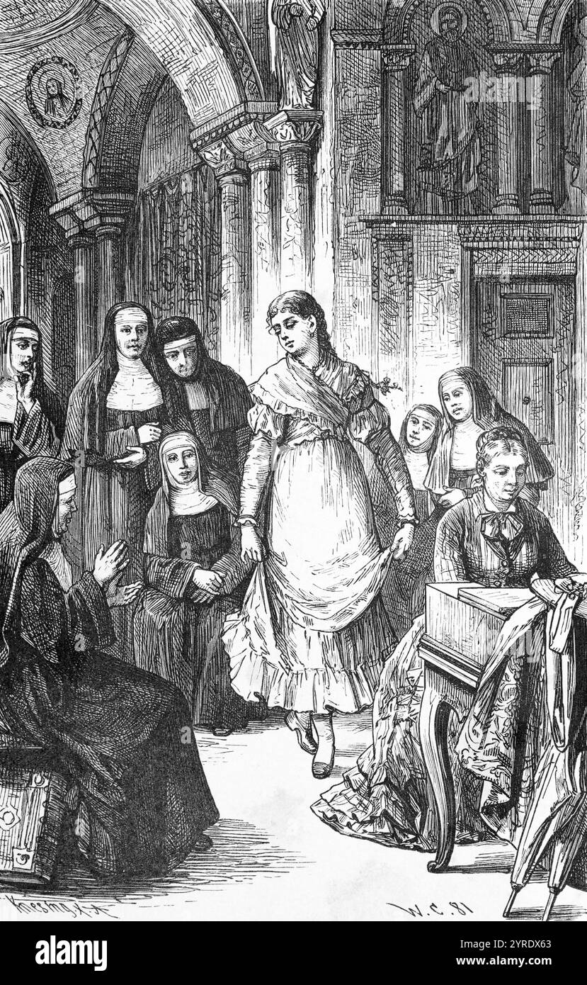 Nuns in traditional traditional costume watching a dance inside a ...