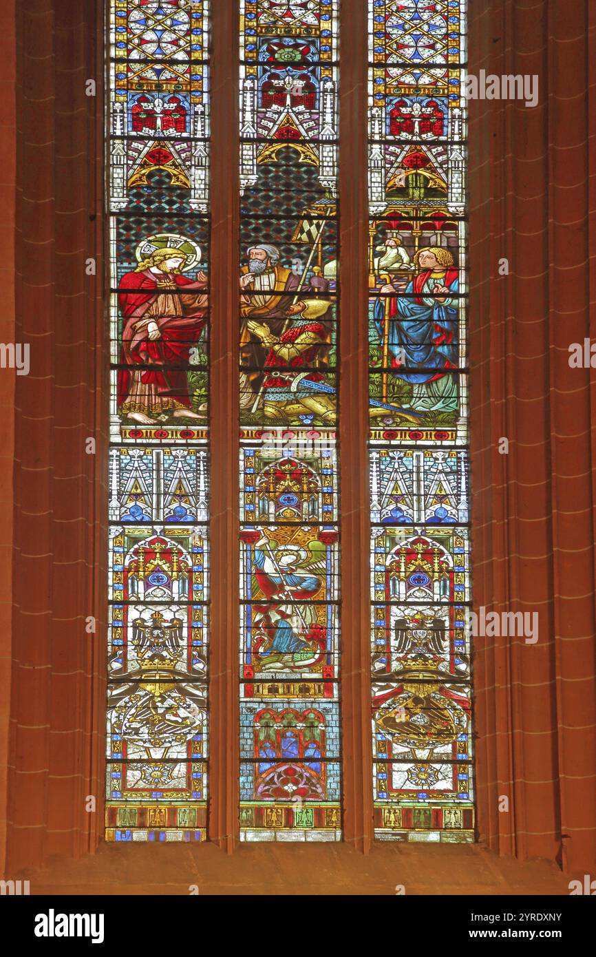 Colourful stained glass window by Alexander Linnemann 1901, Christ ...