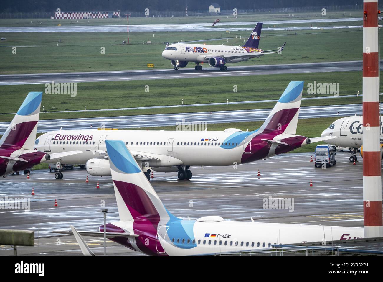 Duesseldorf Airport, Eurowings aircraft on the apron, Air Cairo ...