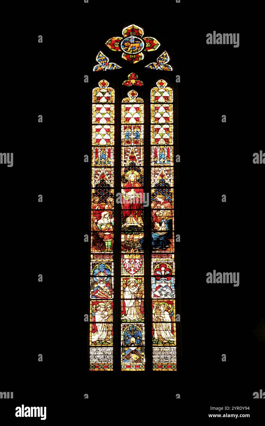 Colourful stained glass window by Alexander Linnemann 1901, Sermon on ...