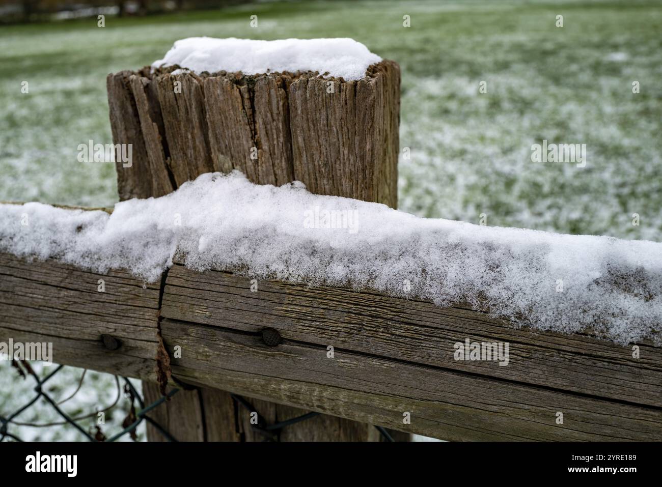 Fence with snow in winter Stock Photo - Alamy