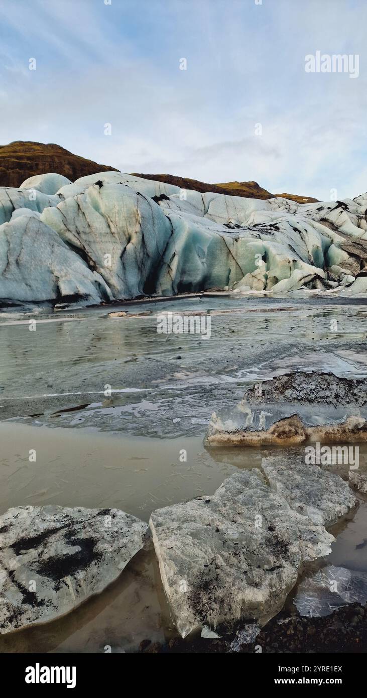 Huge ice blocks on vatnajokull glacier, beautiful blue lagoon forming ...