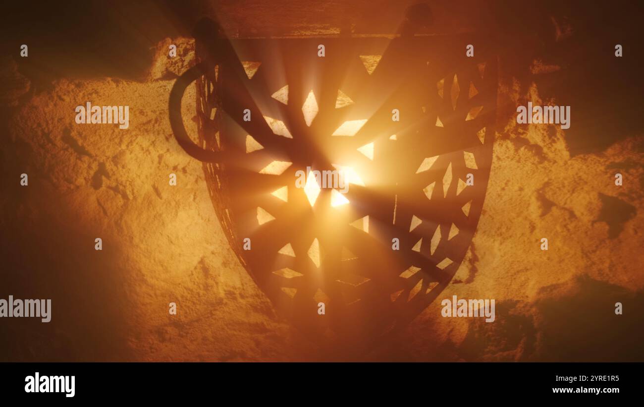 Old lantern with warm light rays in of old castle Stock Photo - Alamy