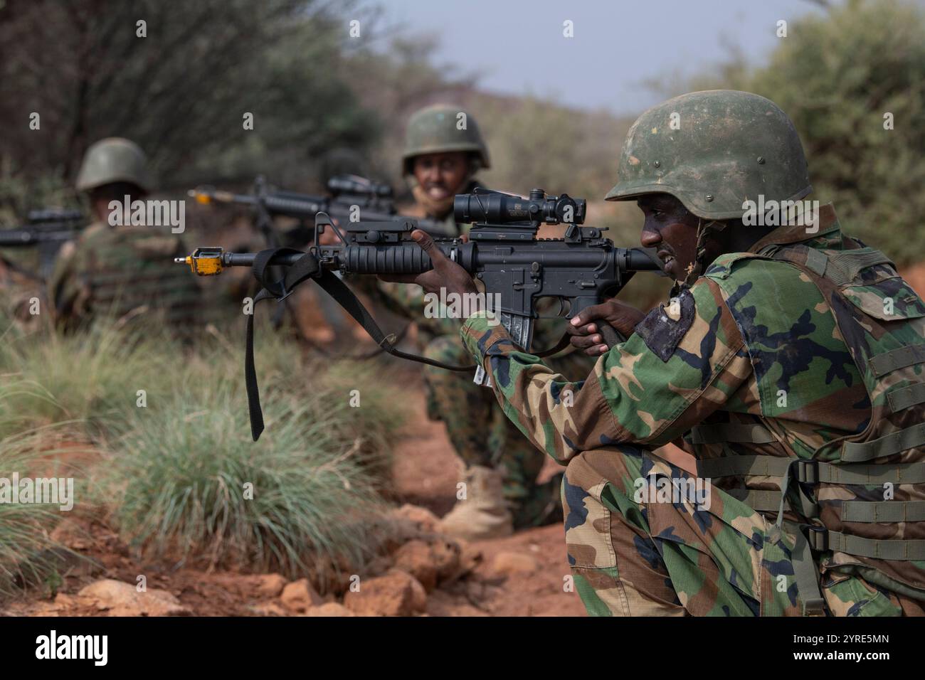 Djibouti military members assigned to the Rapid Intervention Battalion ...