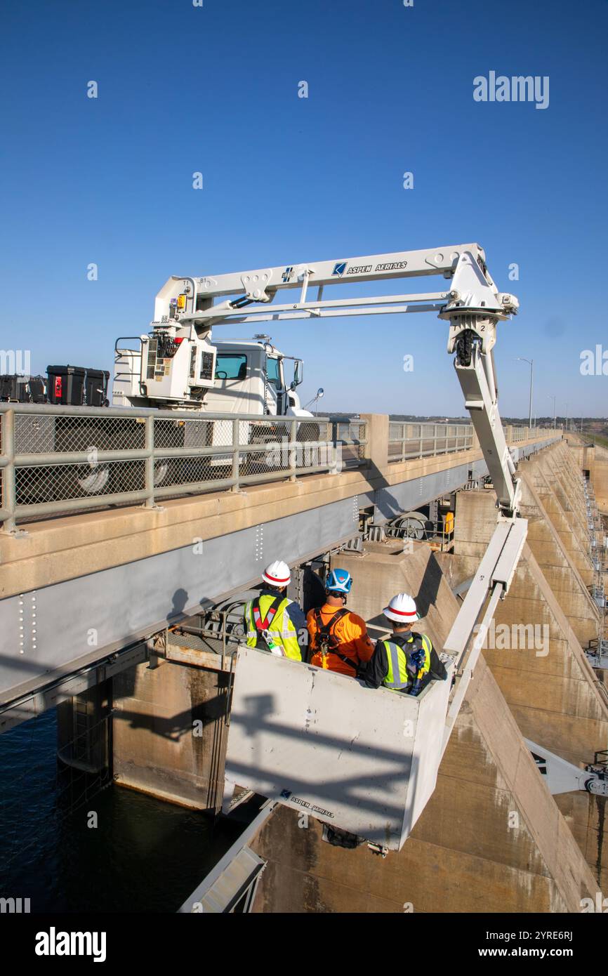Omaha District Structural Engineers Jun Jin and Nabil Askar perform an ...