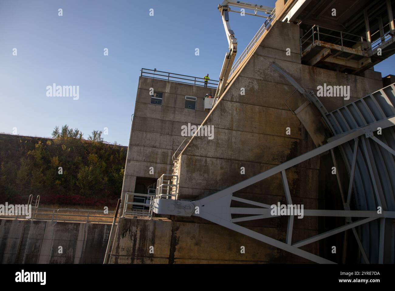 Omaha District Structural Engineers Jun Jin and Nabil Askar perform an ...