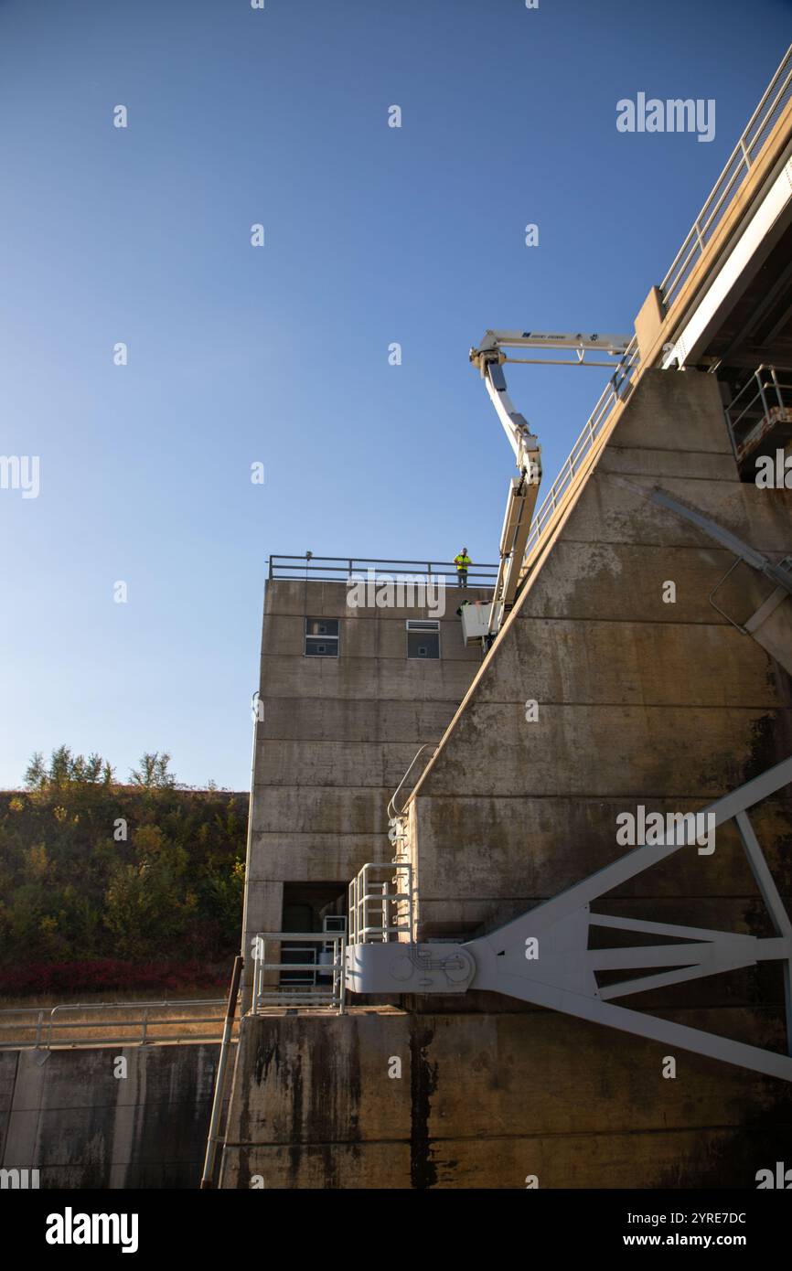 Omaha District Structural Engineers Jun Jin and Nabil Askar perform an ...