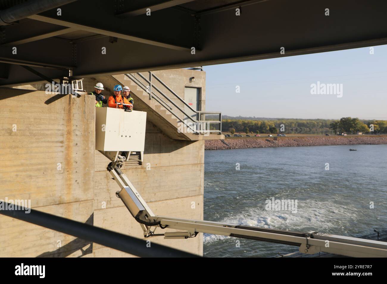 Omaha District Structural Engineers Jun Jin and Nabil Askar perform an ...