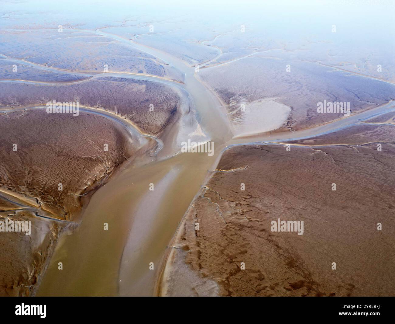 Aerial view of the tidal mudflats and channels of the Eemsdelta ...