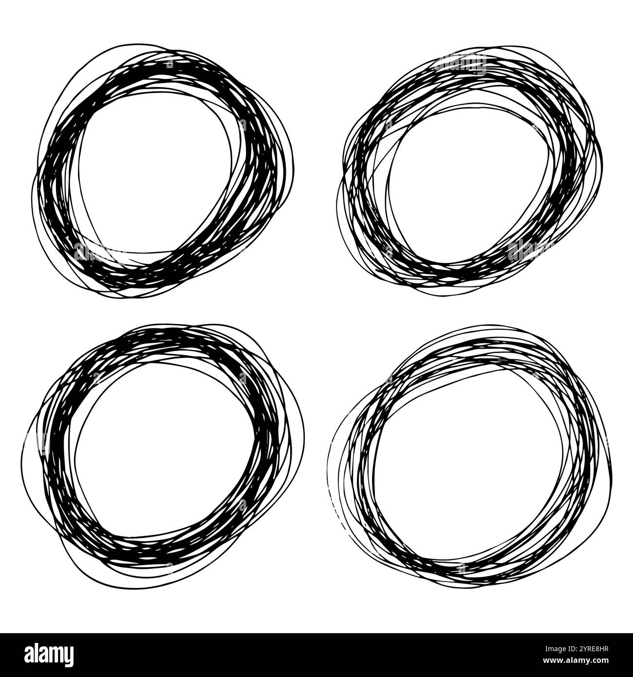 Set of four Sketch Hand drawn Ellipse Shapes. Abstract Pencil Scribble ...