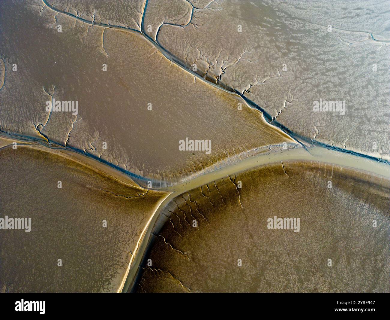 Aerial view of the tidal mudflats and channels of the Eemsdelta ...