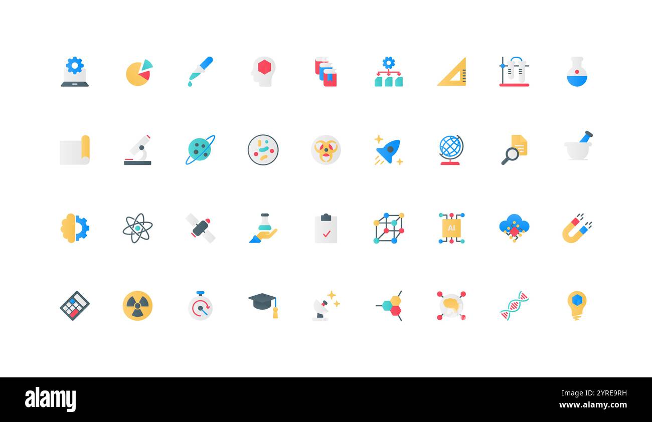 Science research with AI, scientific lab experiment, knowledge of molecular structure color icon ...