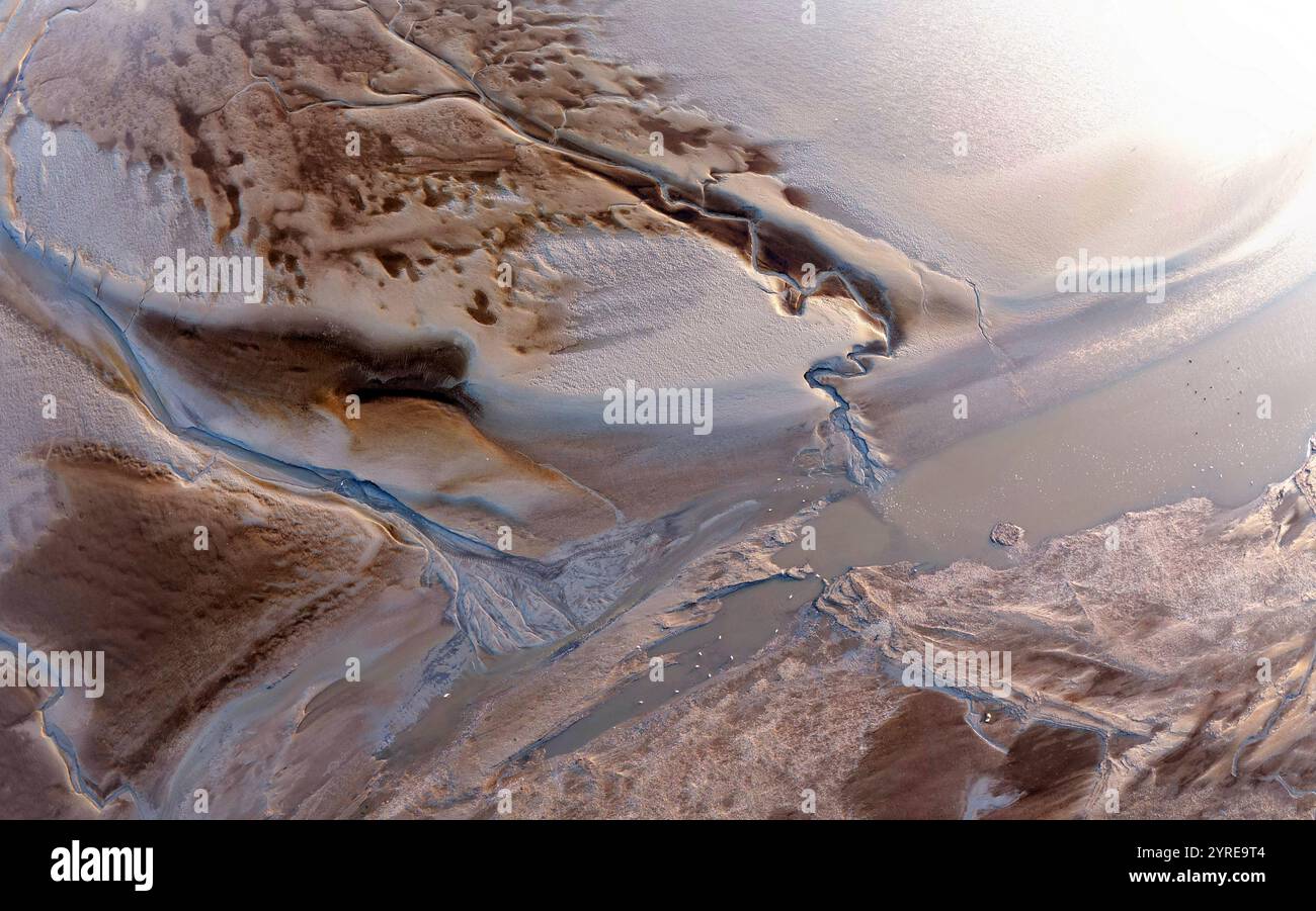 Aerial view of the tidal mudflats and channels of the Eemsdelta ...