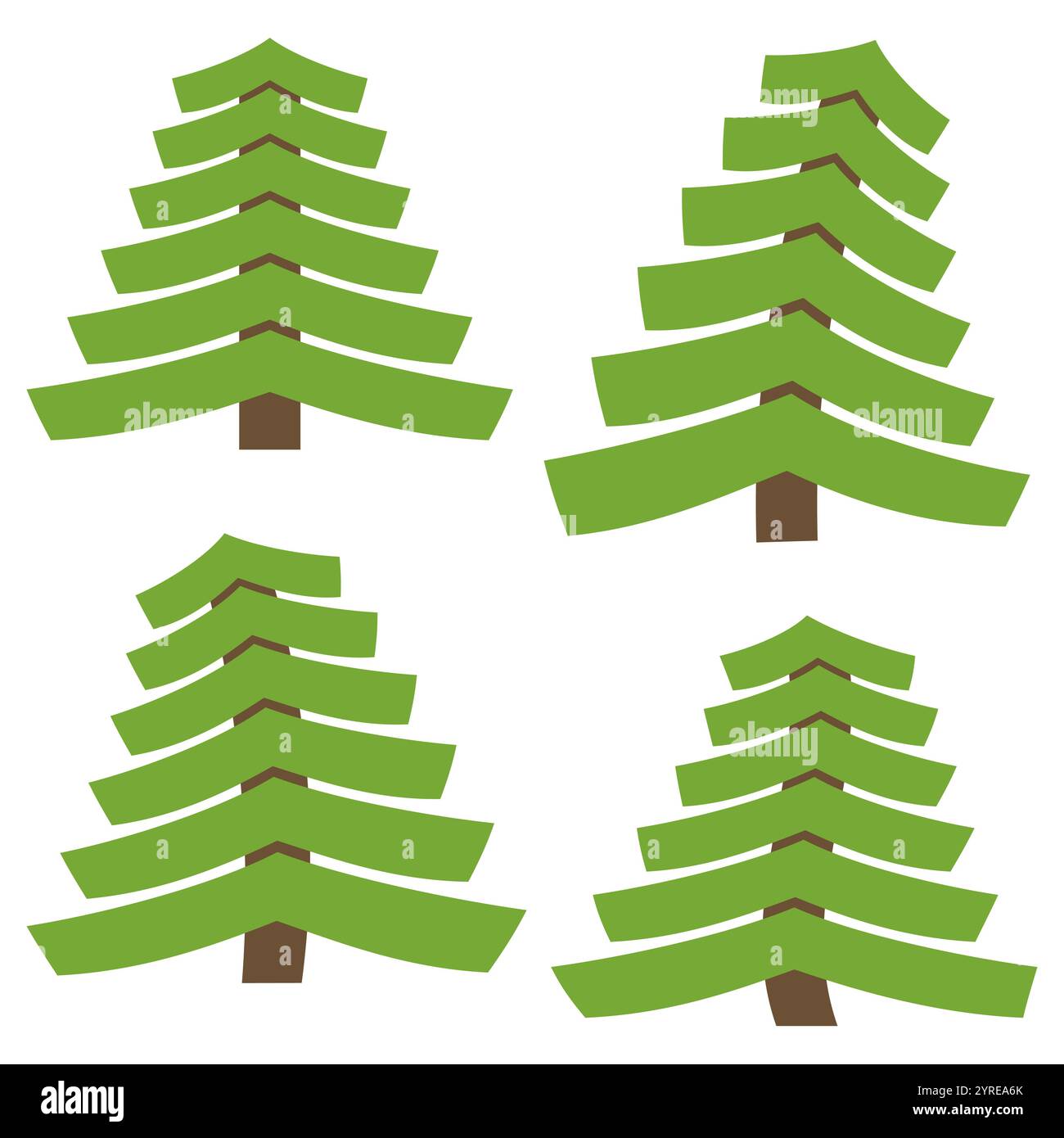 Set of four green pines on a white background. Vector illustration ...