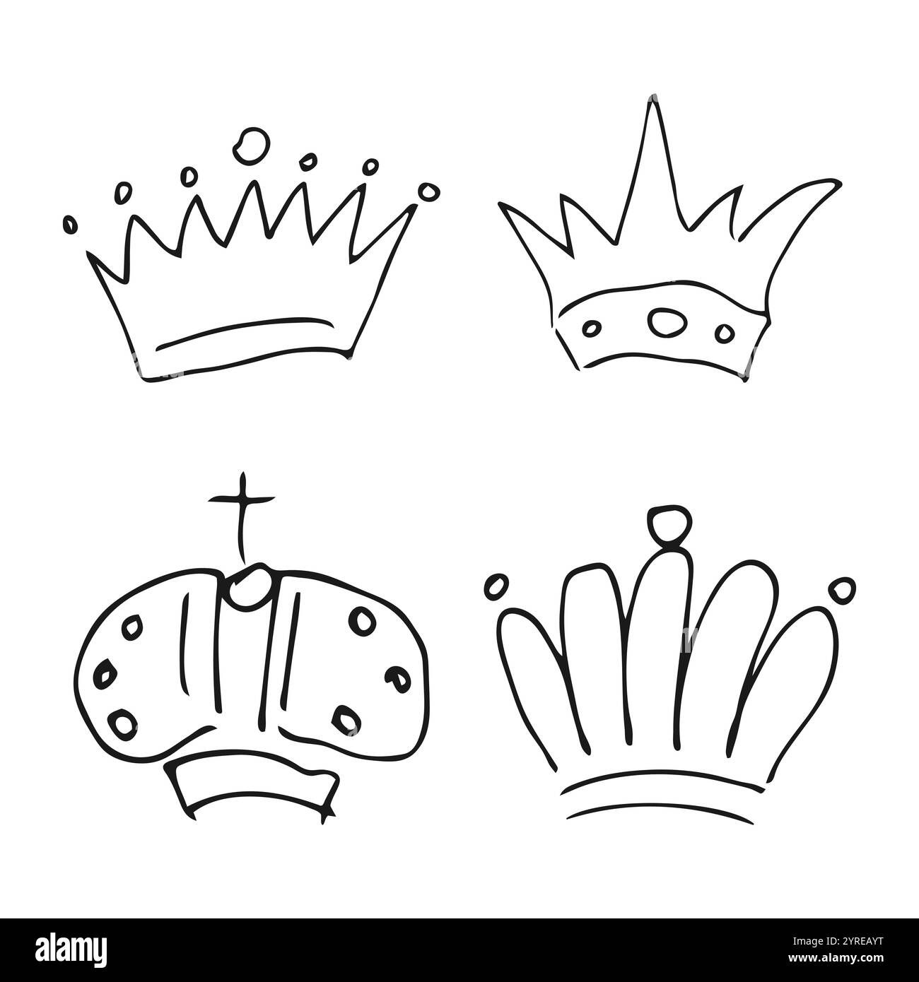 Hand drawn crowns. Set of four simple graffiti sketch queen or king ...