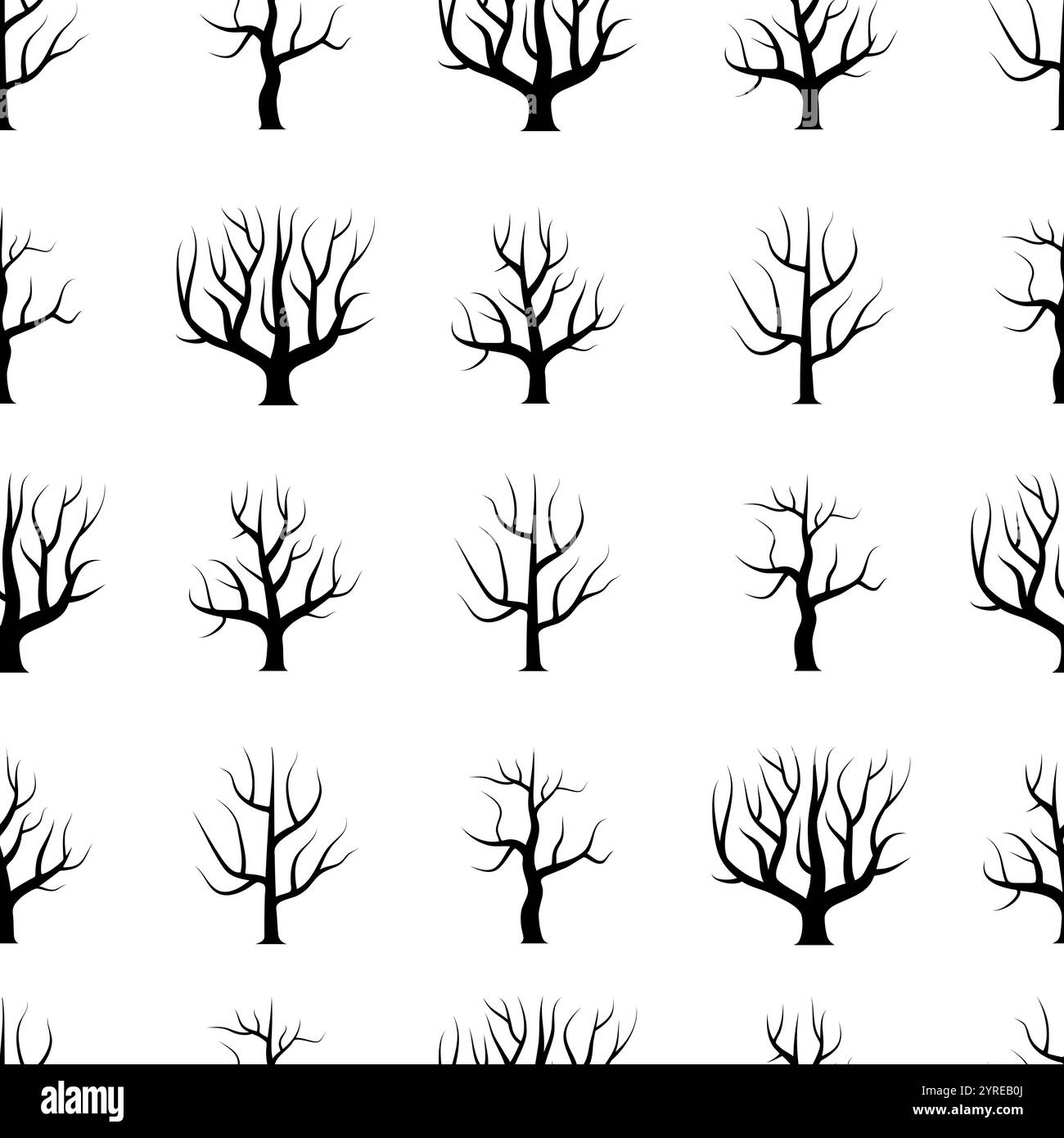 Seamless black and white curved trees without leaves backgrounds ...