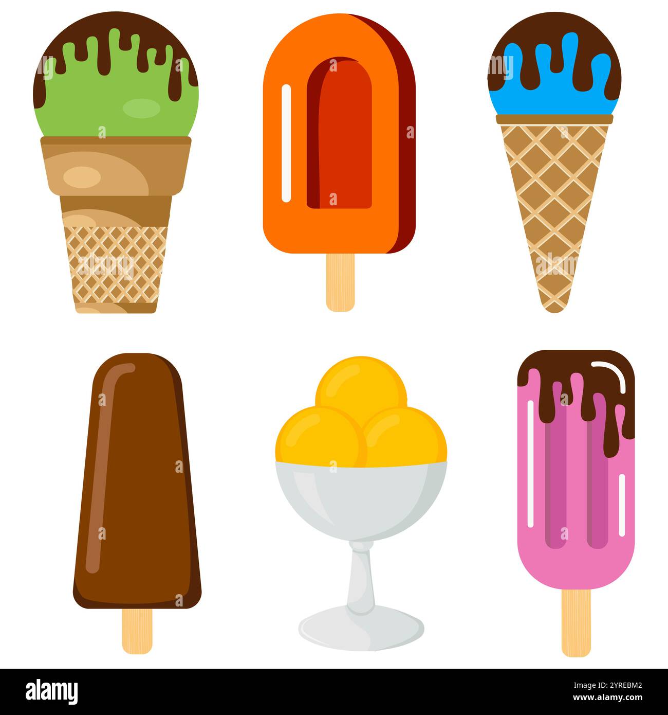 Set of vector illustration of ice cream. Multicolored creamy ice cream ...