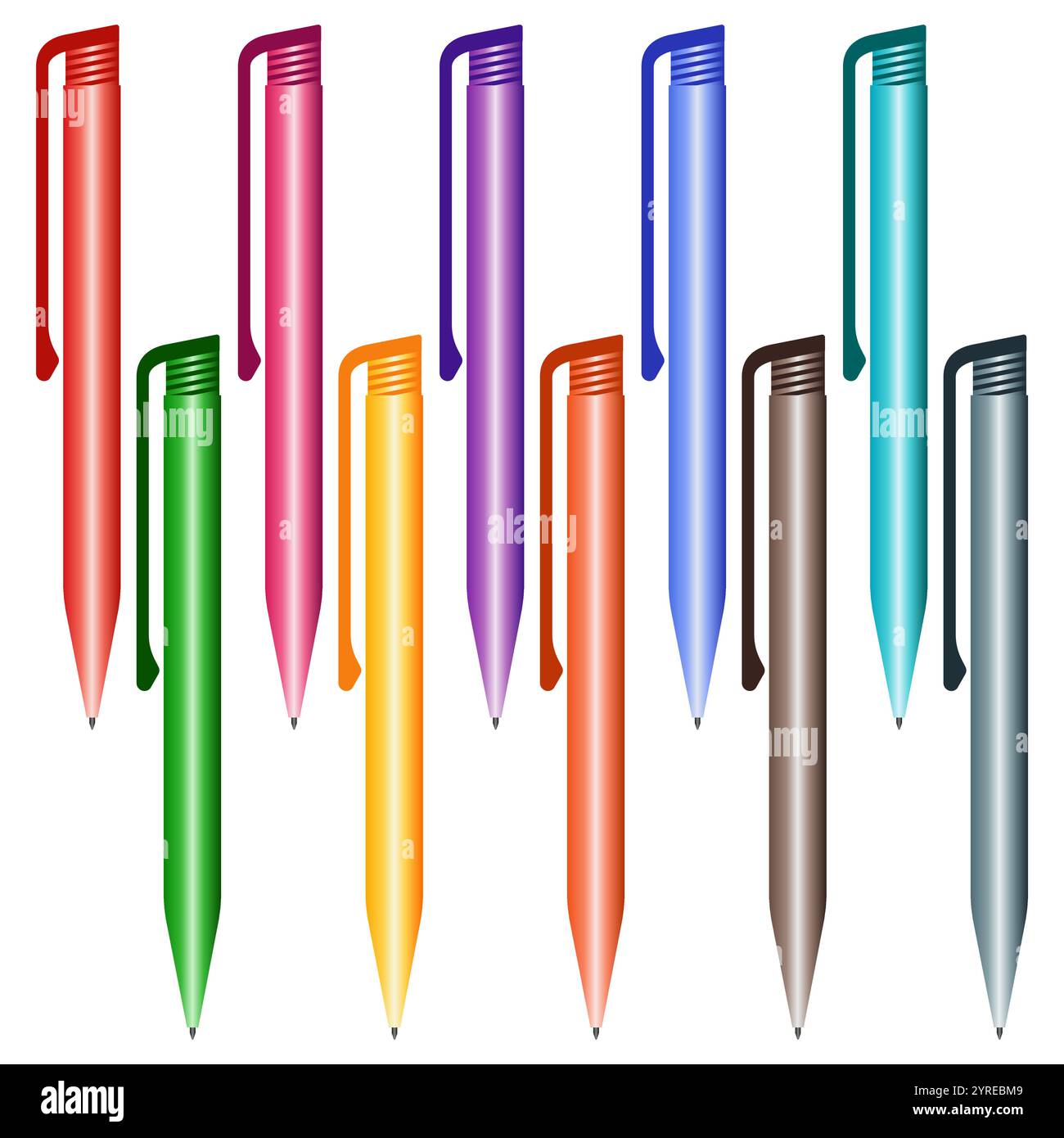 Set of multi-colored pens on a white background. Vector illustration ...