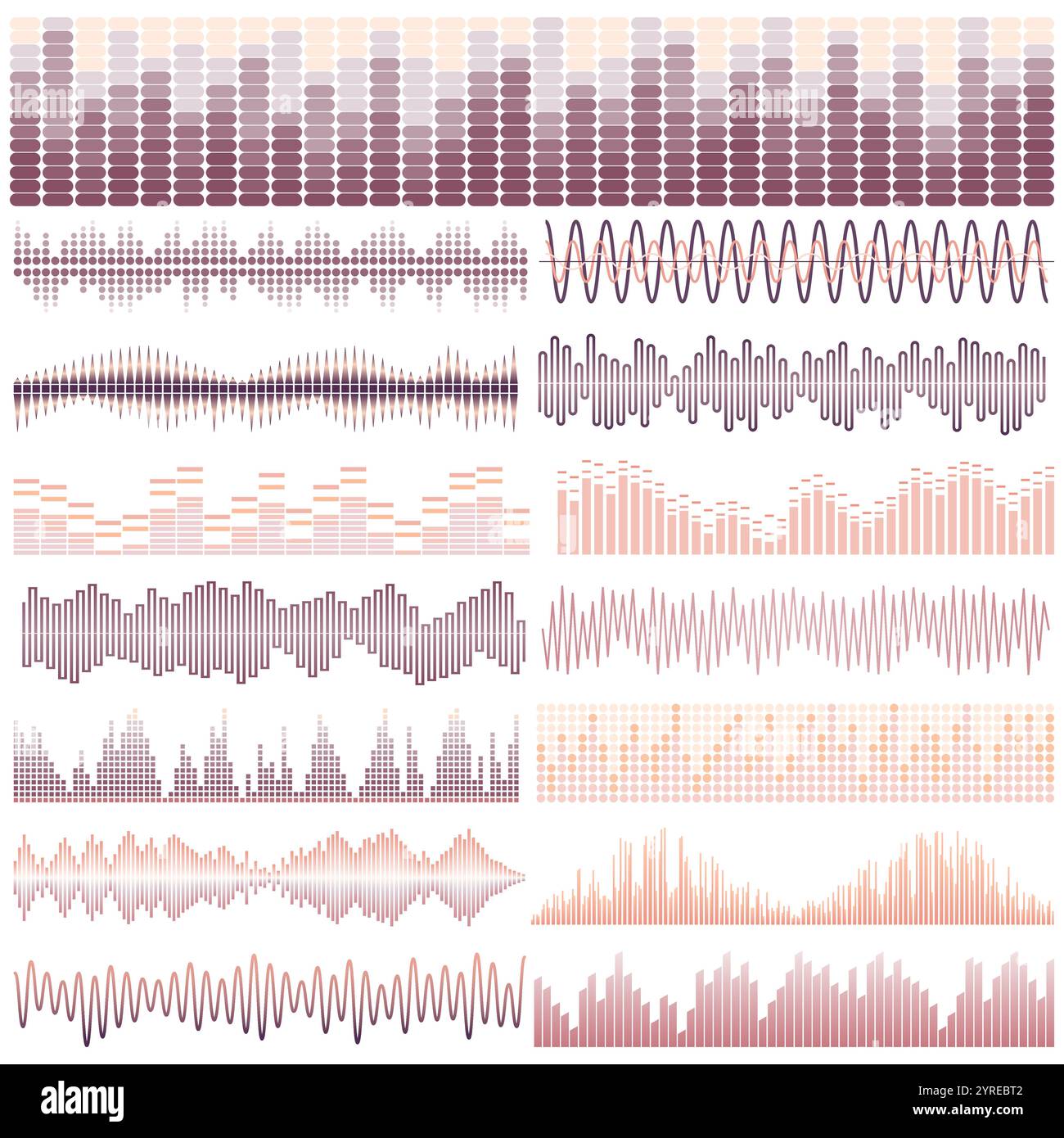 Vector set of fifteen sound waves. Audio equalizer. Sound & audio waves isolated on white ...