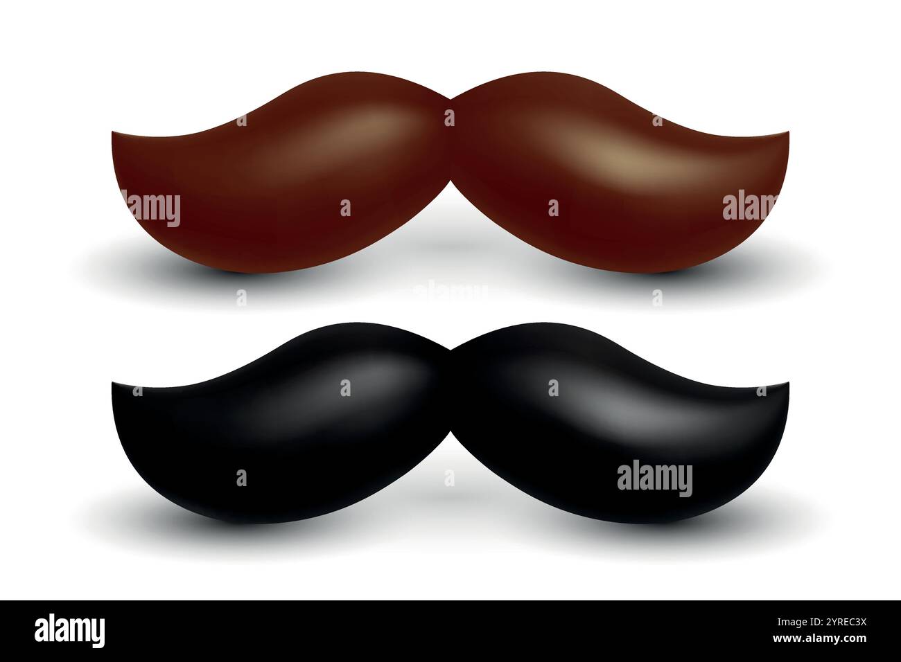 3D Vector Brown and Black Mustache Set. Realistic Volumetric Mustaches ...