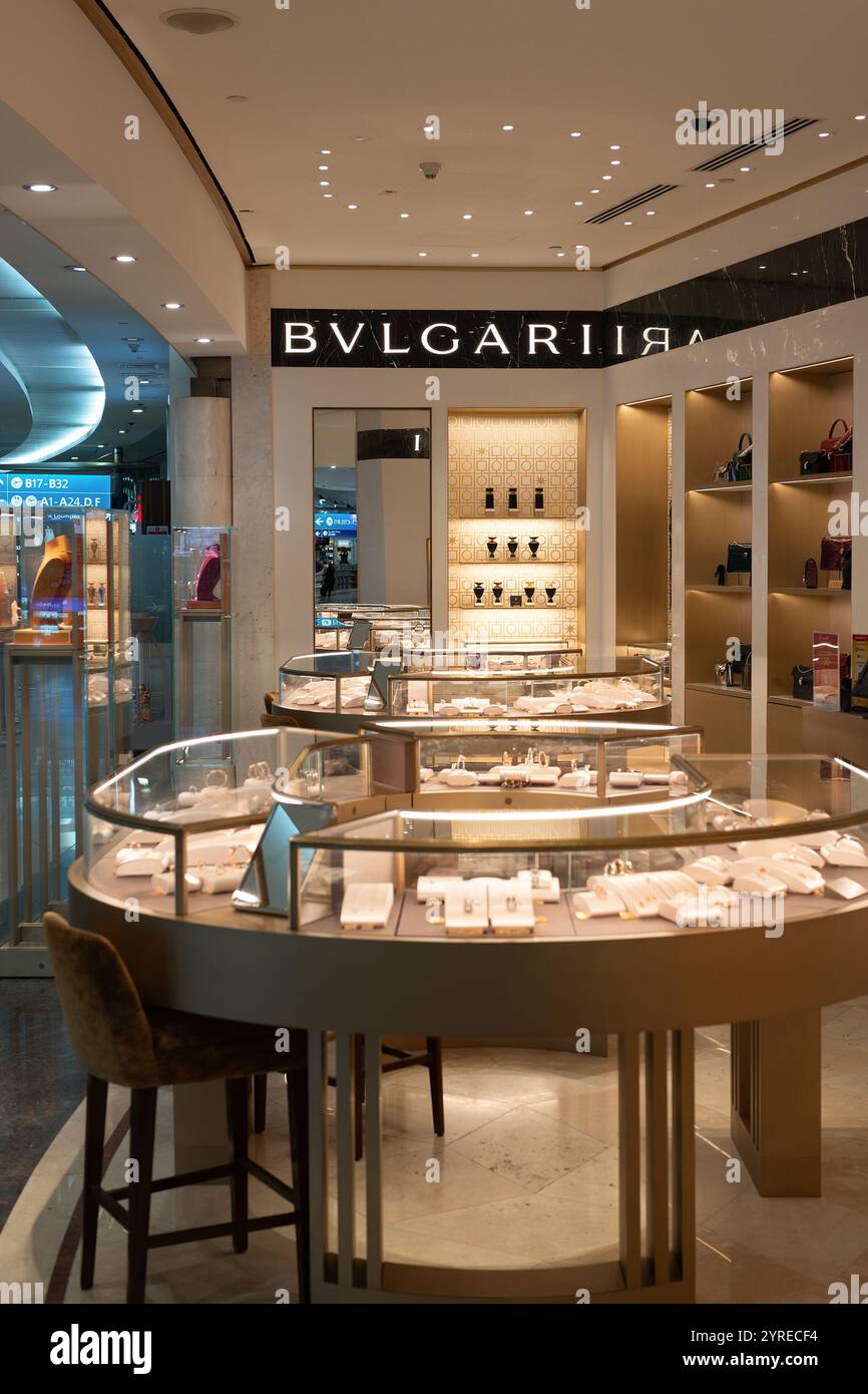 DUBAI, UAE - FEBRUARY 21, 2019: goods on display at BVLGARI store in ...