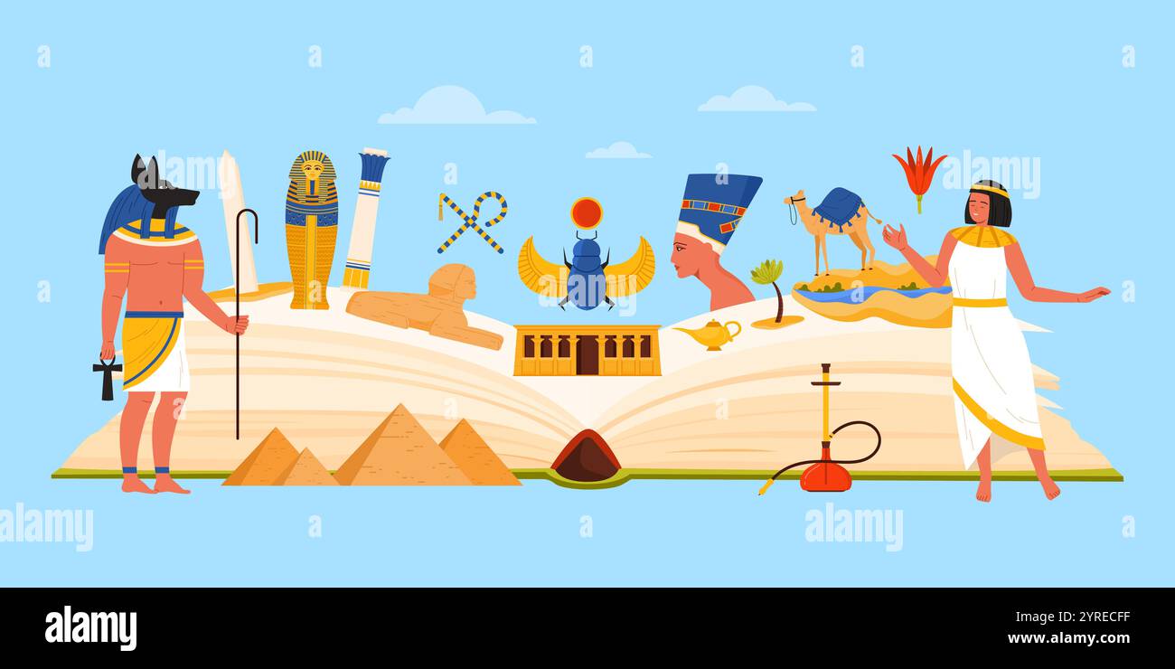 Ancient Egypt study, culture elements and famous landmarks in ...