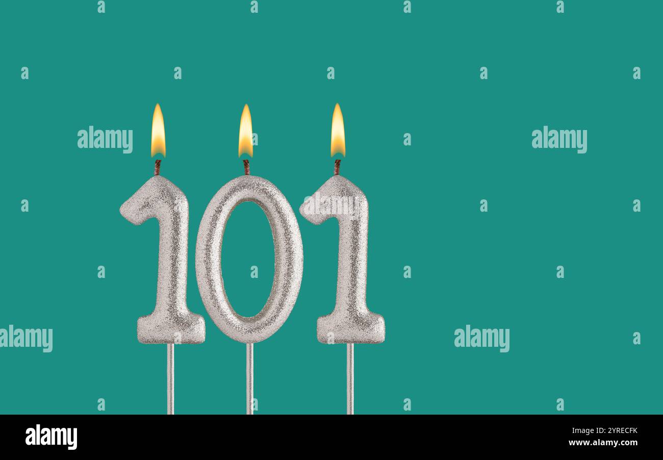 Birthday candle number 101 - Card on a green background Stock Photo - Alamy
