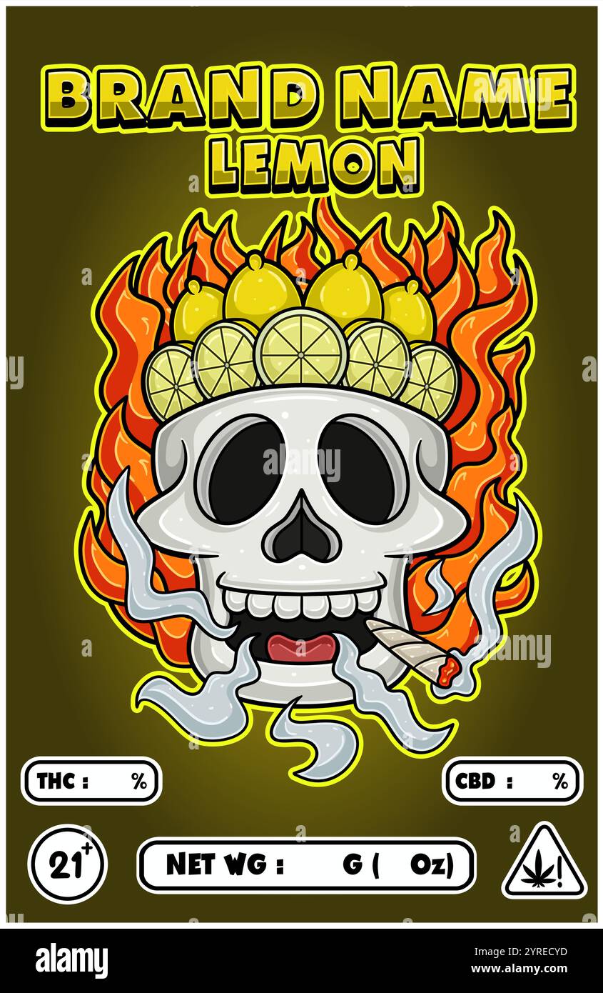 Cartoon Lemon Fruit on Skull Head Smoking And Burning Fire Backgrounds ...