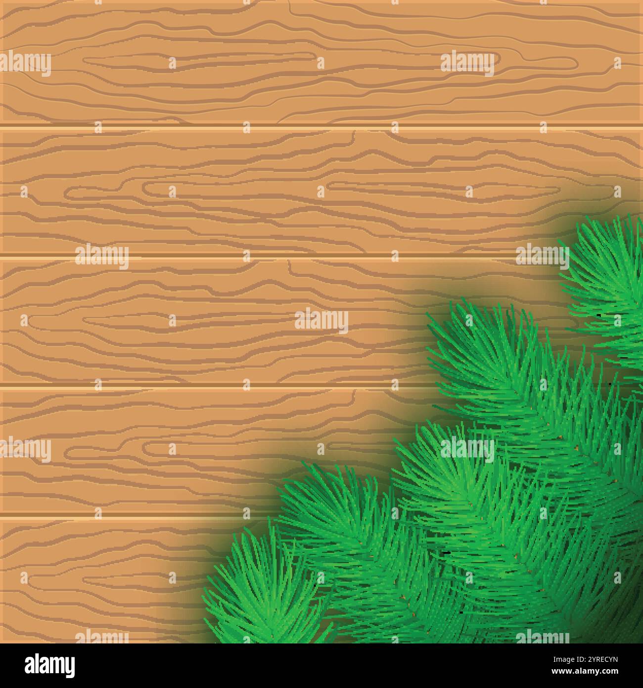 Spruce branches on a wooden table. Christmas and New Year background ...