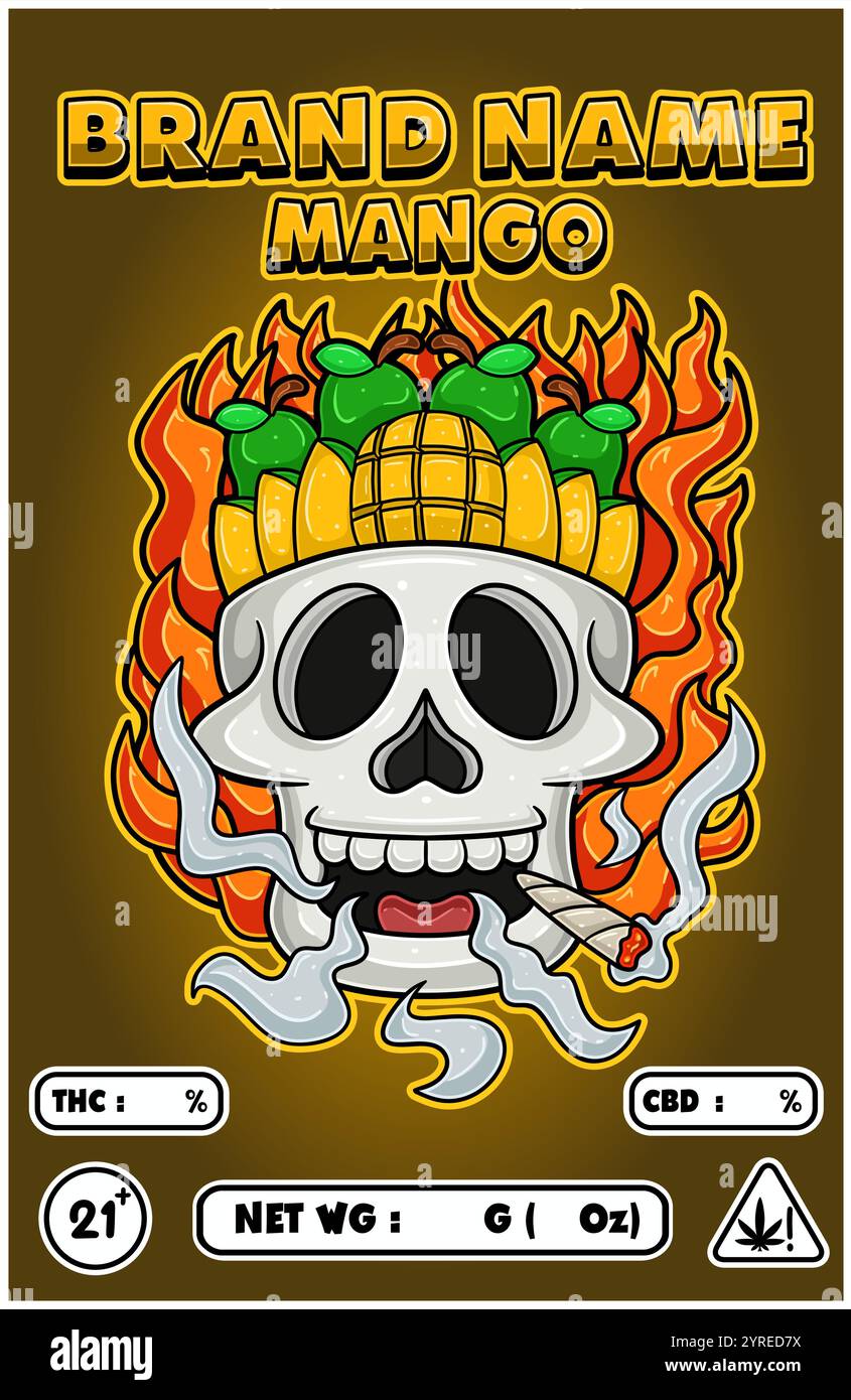 Cartoon Mango Fruit on Skull Head Smoking And Burning Fire Backgrounds ...