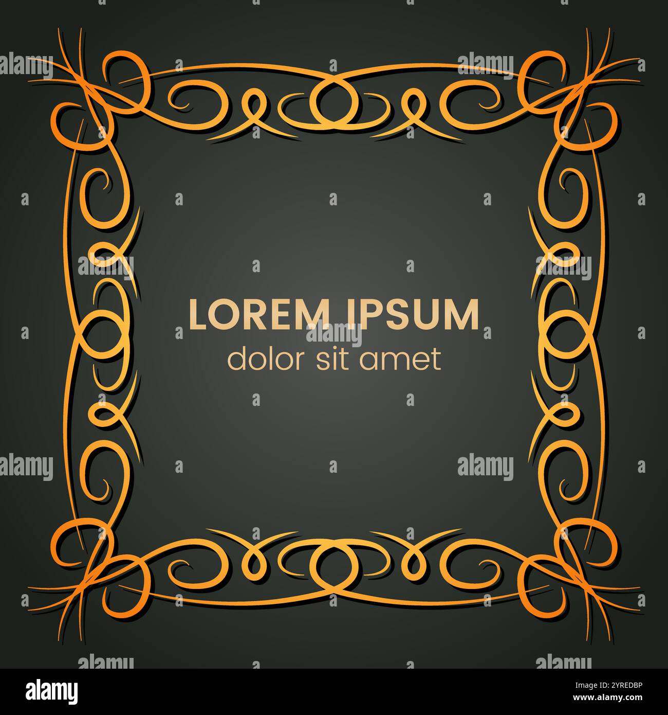 A square golden monogram element on a dark background. Vector ...