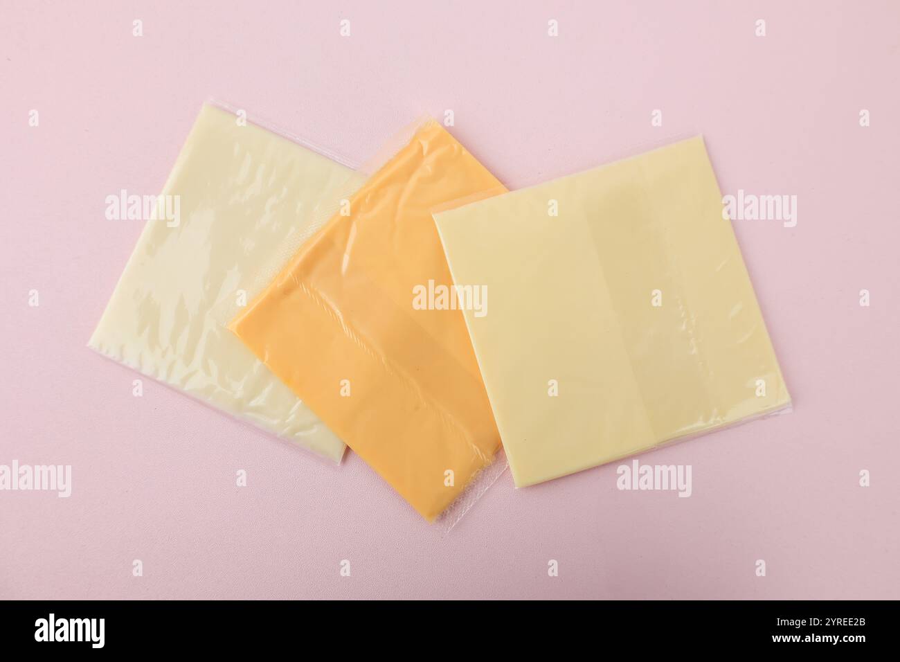 Three Color Square Sliced Cheese with Plastic Individual Package Stock ...