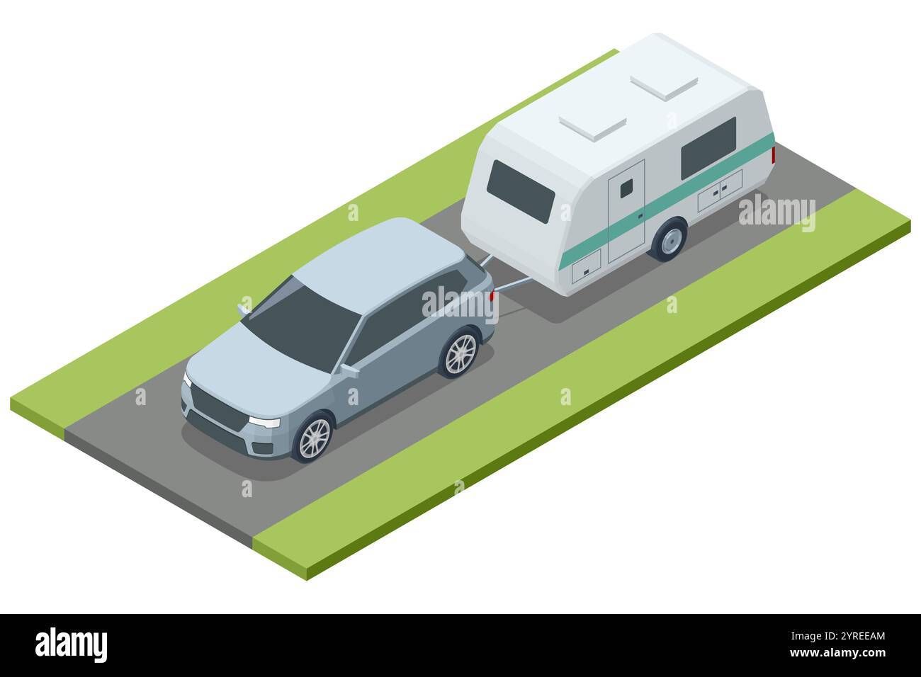 Isometric SUV car truck and Caravan trailer. SUV car truck with ...
