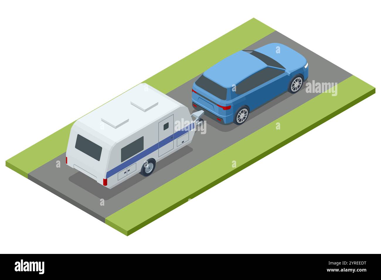 Isometric SUV car truck and Caravan trailer. SUV car truck with ...