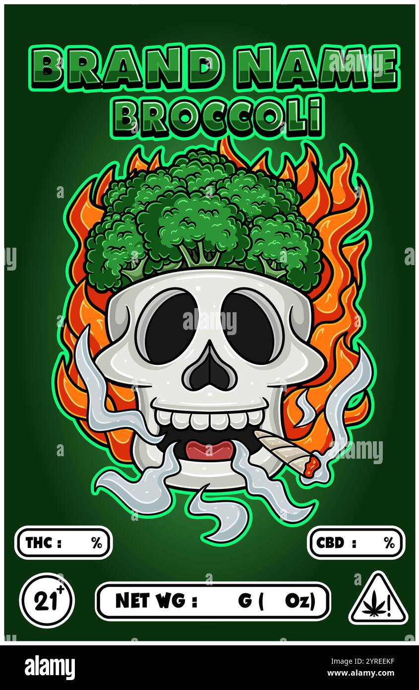 Cartoon Broccoli on Skull Head Smoking And Burning Fire Backgrounds ...