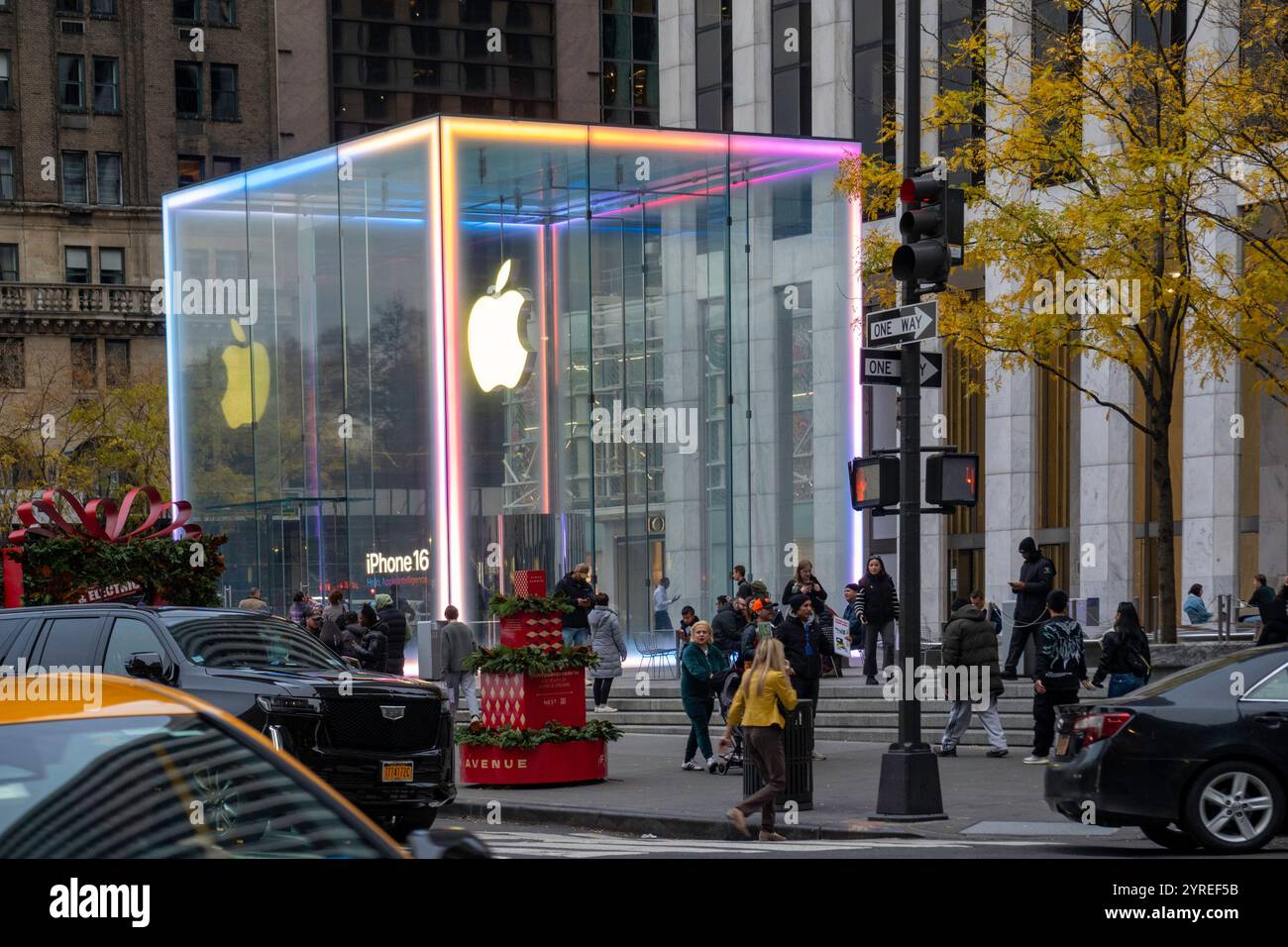 The glass cube Apple Computer Store is famous on Fifth Avenue in New ...