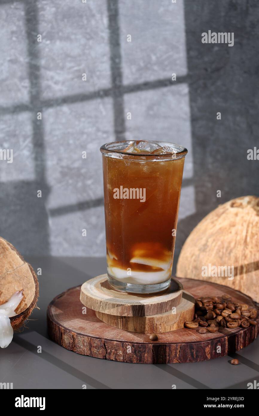 Iced Americano with Coconut Water and Shredded Coconut Slice, Ice Cold ...