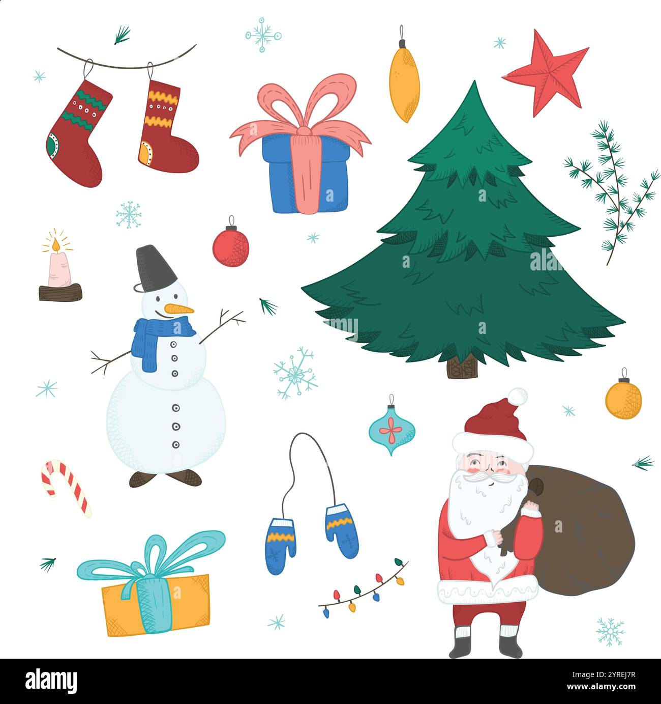 Cute doodle Christmas elements set Stock Vector Image & Art - Alamy