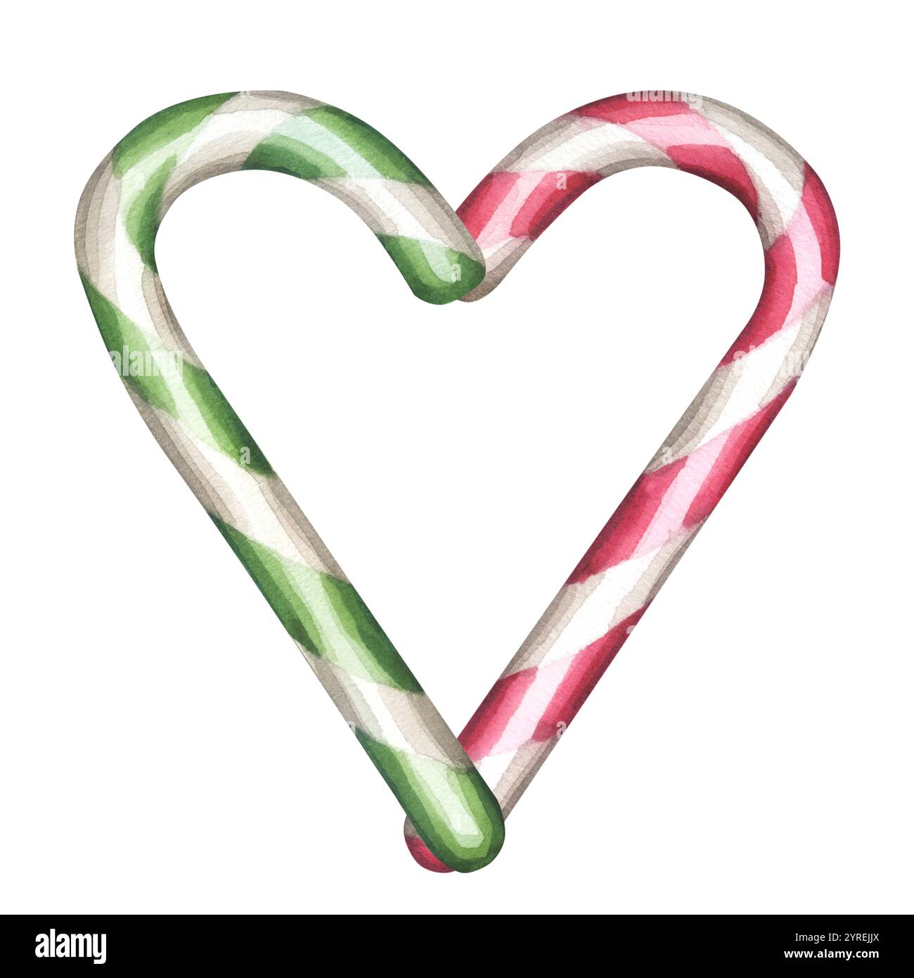 Heart shaped candy cane peppermint stick with red green spiral stripes ...