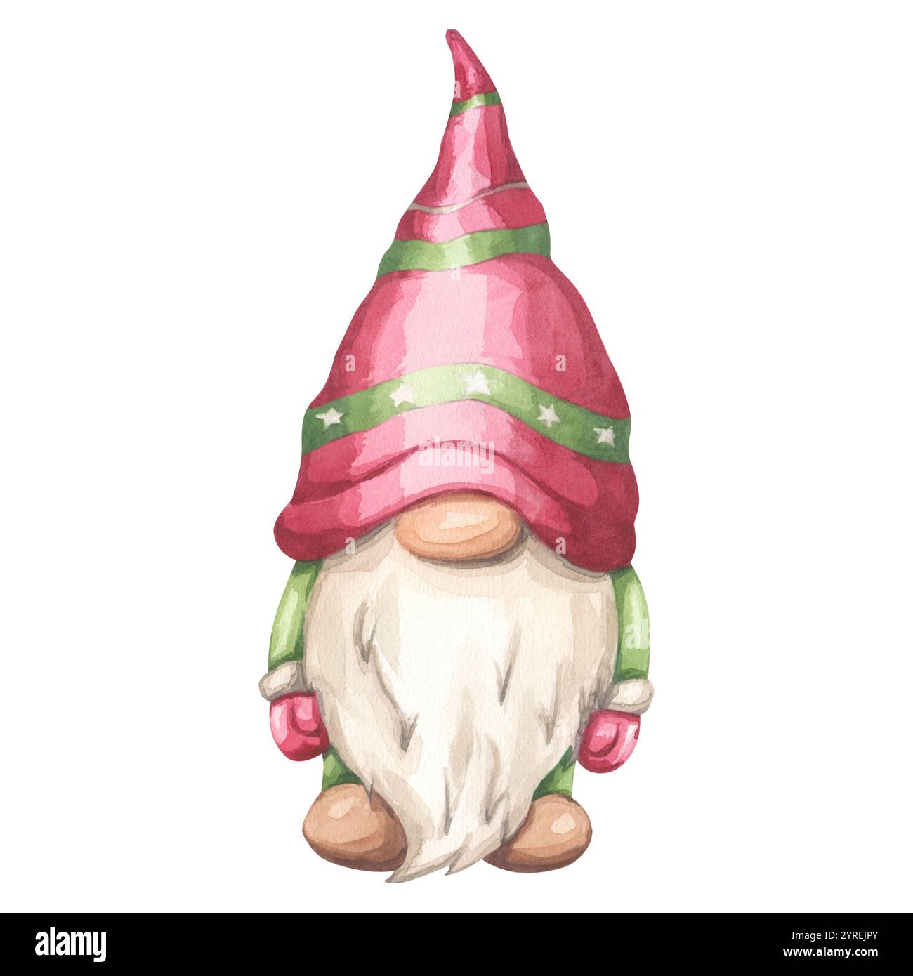 Cute Christmas gnome boy, wearing red hat and green suit. A magical ...