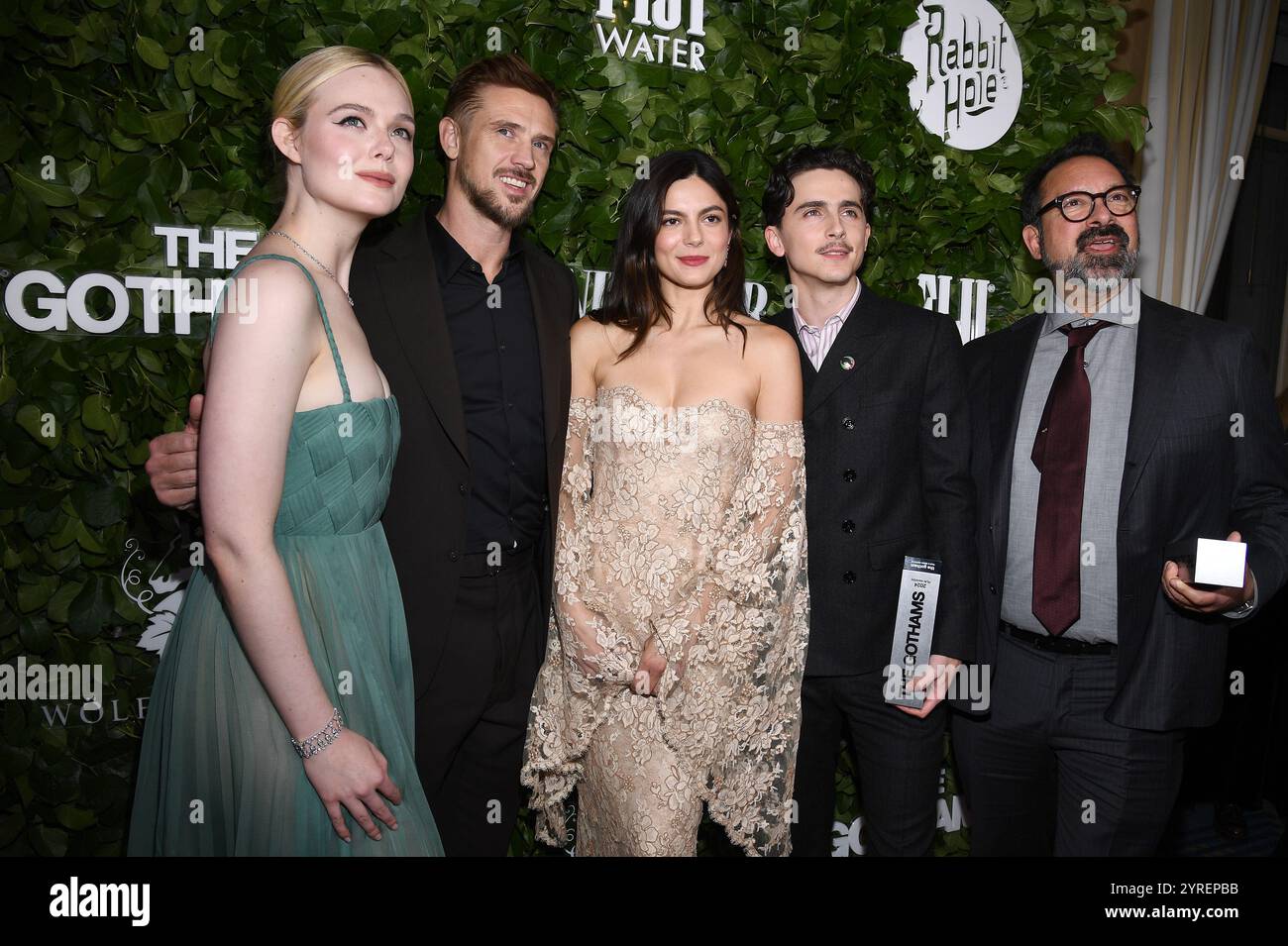 (L-R) Elle Fanning, Boyd Holbrook, Monica Barbaro, Timothée Chalamet ...