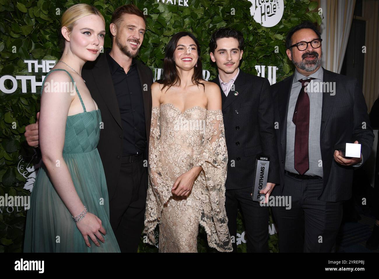 (L-R) Elle Fanning, Boyd Holbrook, Monica Barbaro, Timothée Chalamet ...