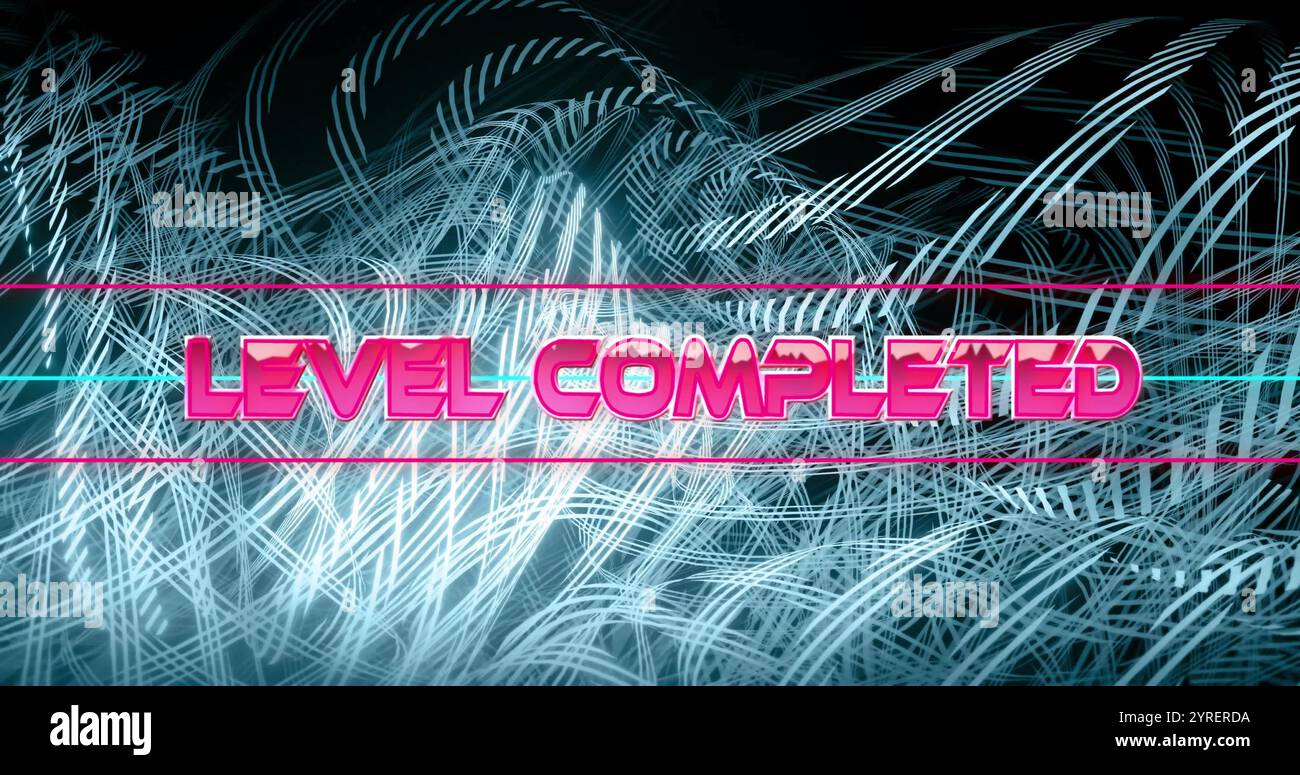 Image of level completed text over neon pattern background Stock Photo ...