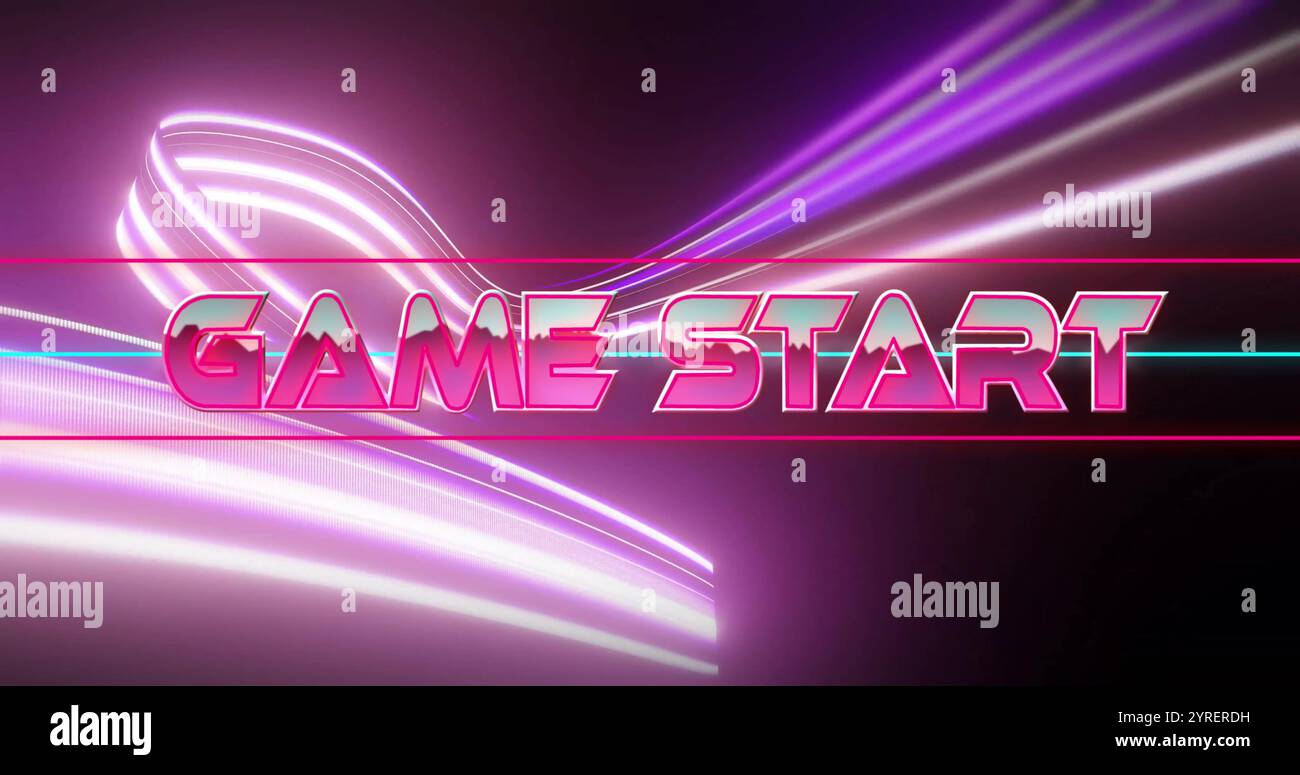 Image of game start text over neon pattern background Stock Photo - Alamy