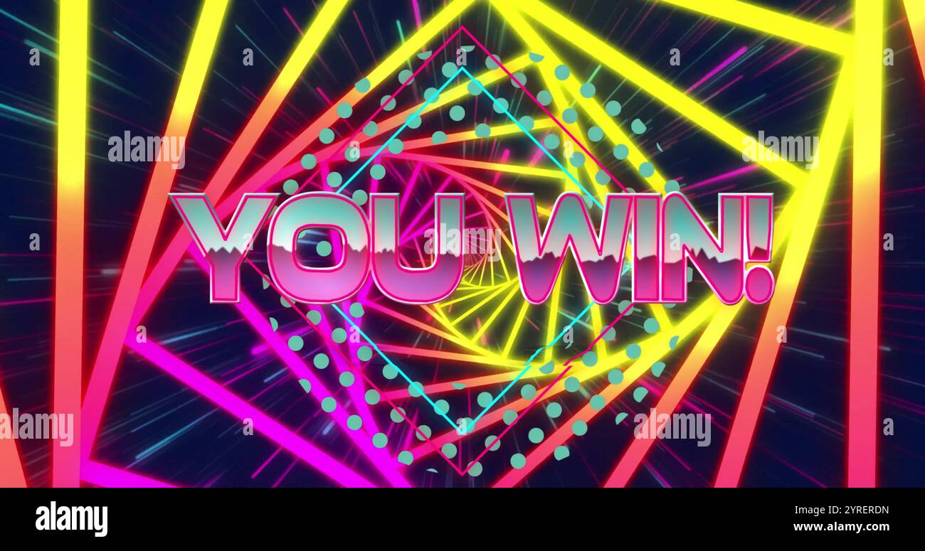 Image of you win text over neon pattern background Stock Photo - Alamy