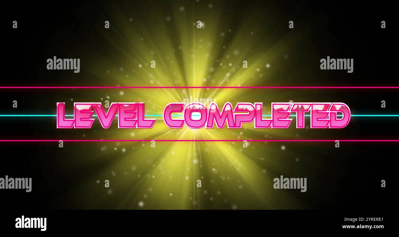 Image of level completed text over neon pattern background Stock Photo ...
