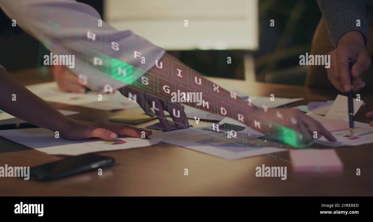 Image of keyboard over diverse colleagues discussing project Stock ...