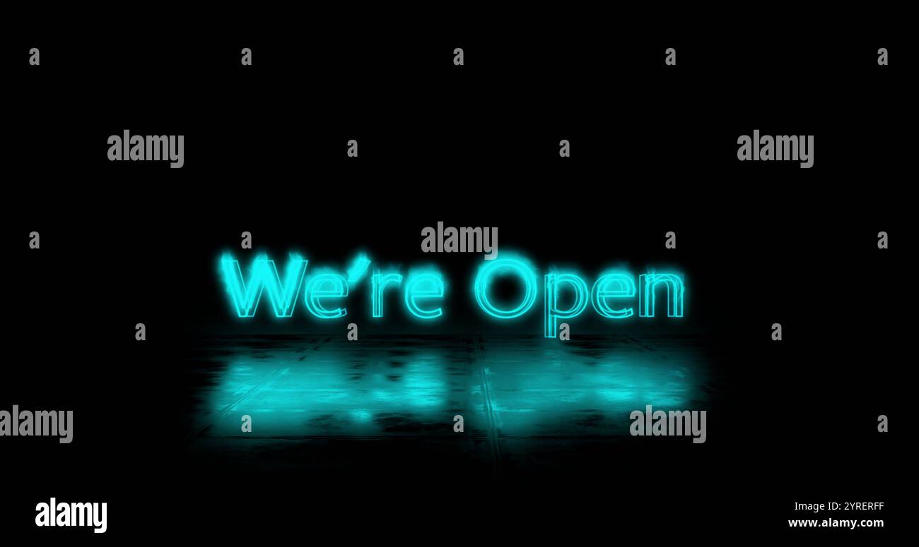 Image of blue neon were open text on black background Stock Photo - Alamy