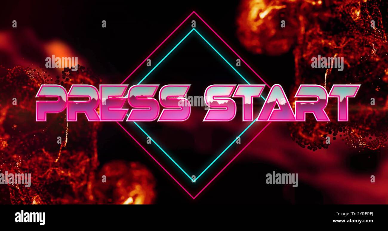Image of press start text over neon pattern background Stock Photo - Alamy