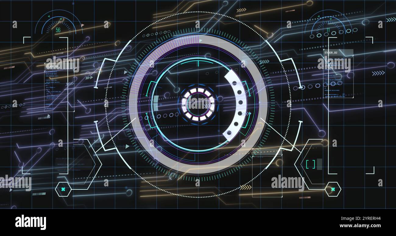 Image of digital data processing with scope scanning over black ...